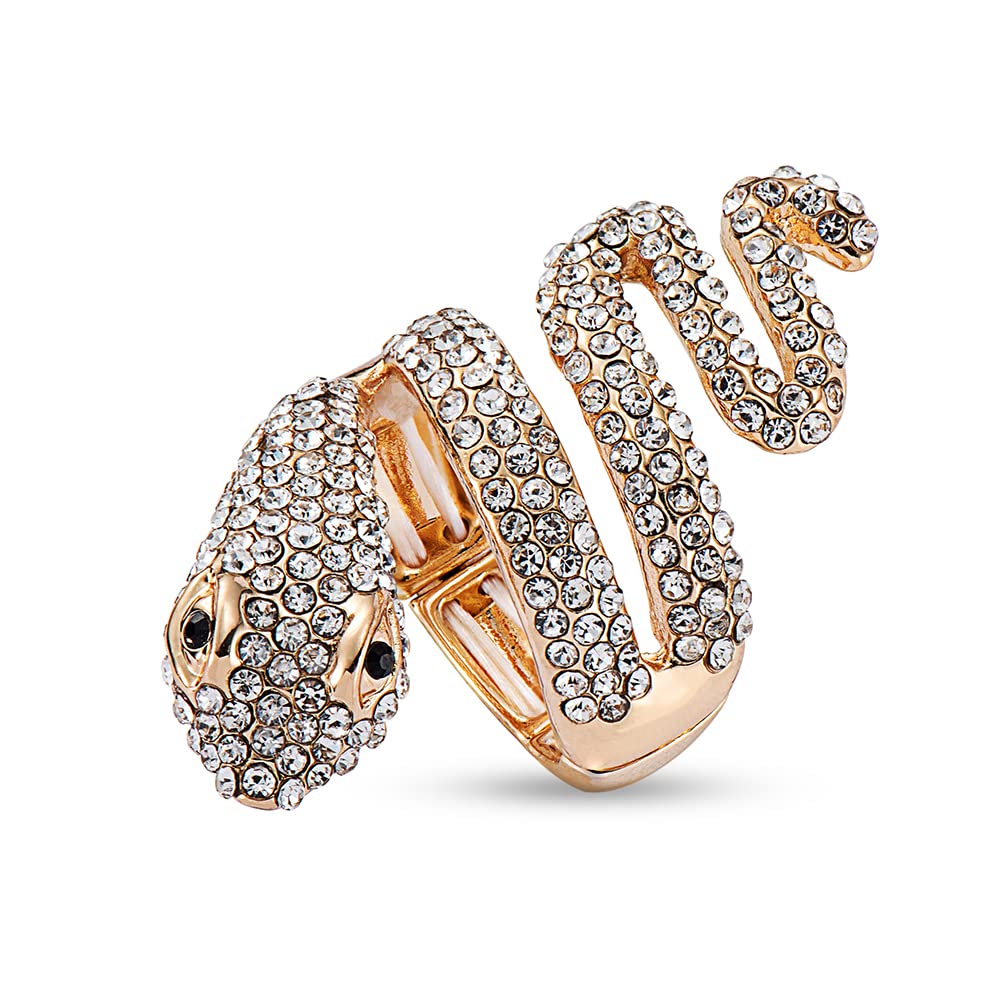 Snake Design Full Rhinestone Gold Plated Free Size Stretch Rings for Women Personalized Ring (Gold Plated)