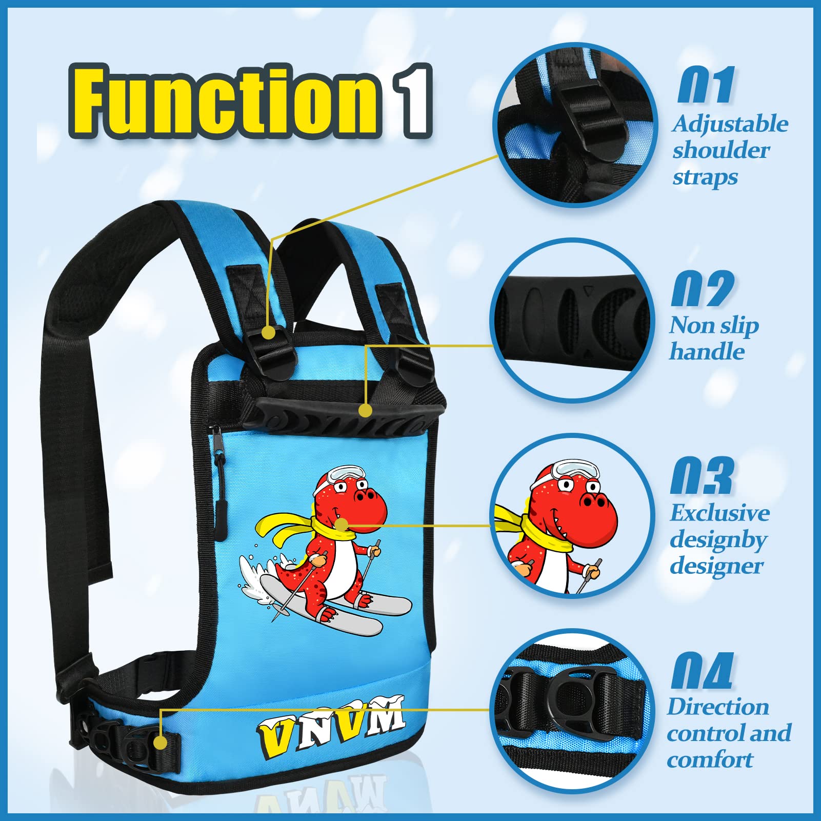 VNVM Ski Harness Trainer for Kids, Kids Ski and Snowboard Harness Trainer Premium Skiing Training Harness Prepares Kids Toddler to Handle The Slopes - Speed Control Teaching - Perfect for Beginners