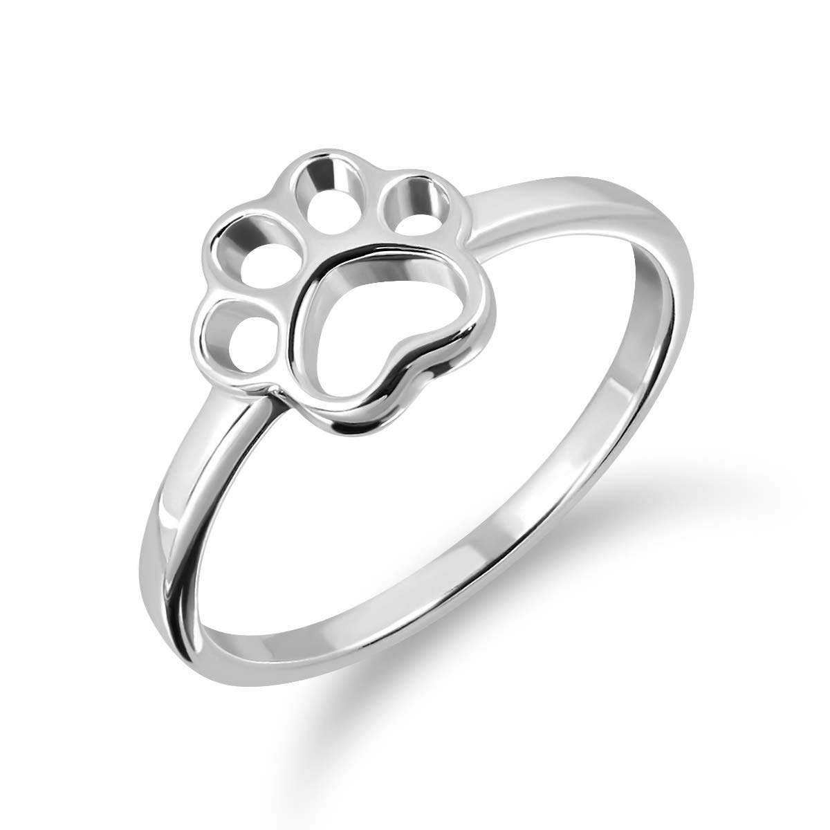 Puppy Paw Print Sterling Silver Ring Pet Lovers Animal Jewelry Love Dog Cat Ring Pet Loving Friend Families (with Gift Box) | Small Dainty Cute Pet Animal Jewelry for Women (9)