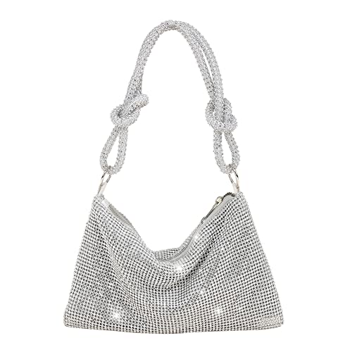 Rhint tch Bag Hobo Bag, Women Shiny Pue Evening Unrarm Shoulr Bags for Dinner Party Wedding