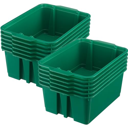 Really Good Stuff Stackable Plastic Book and Organizer Bins for Classroom or Home Use โ Sturdy, Colored Plastic Baskets (Set of 12),Green