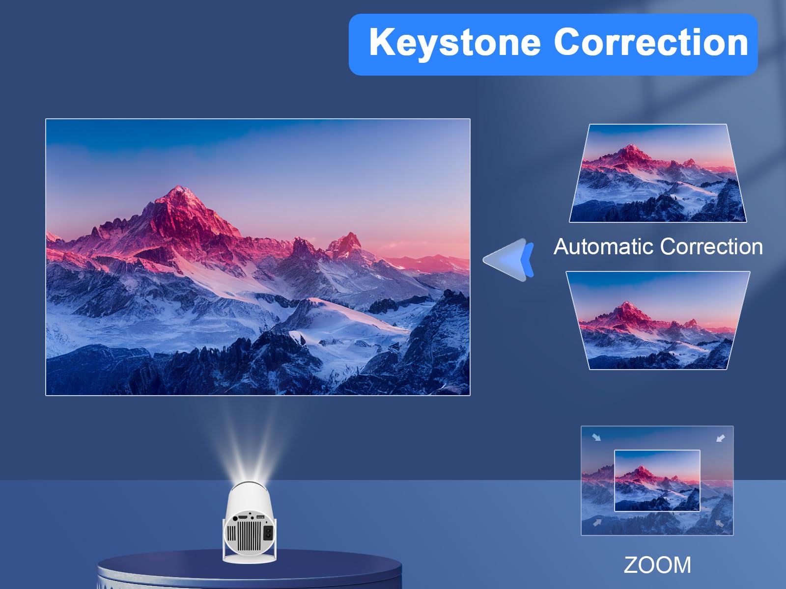 Mini Projector, Magcubic HY300 Auto Keystone Correction Portable Projector, 4K/ 200 ANSI Smart Projector with 2.4/5G WiFi, BT 5.0, 130 Inch Screen, 180 Degree Flip, Round Design, Home Video Projector
