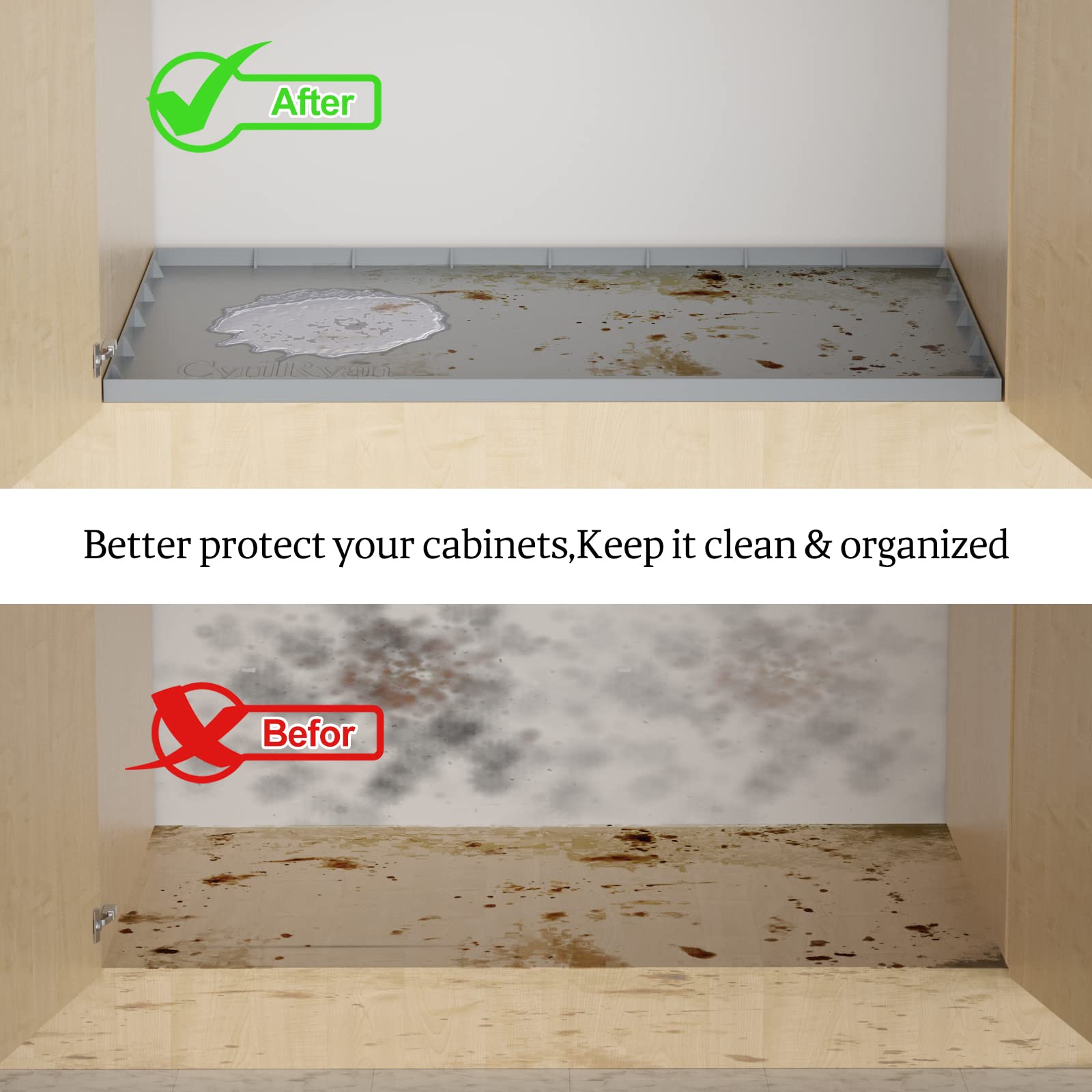 Under Sink Mat for 36" Cabinet, Holds Over 3.3 Gallons, Silicone Waterproof Mat, Under Sink Liner Sink Cabinet Protector for Water Drips, Leaks, Spills Gray 35x22.5 inch