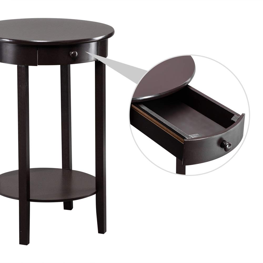 NAHDU 47x47x71CM Simple Round with Drawer Side Coffee Table Side Table End Table Brown for Livng Room