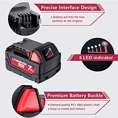 TURPOW Upgraded 7000mAh Replacement for Milwaukee M18 Battery Lithium, Compatible with Milwaukee 18 Volt XC Cordless Tools 48-11-1815 48-11-1820 48-11-1865 48-59-1850 48-11-1828, with 2 Packs Holder