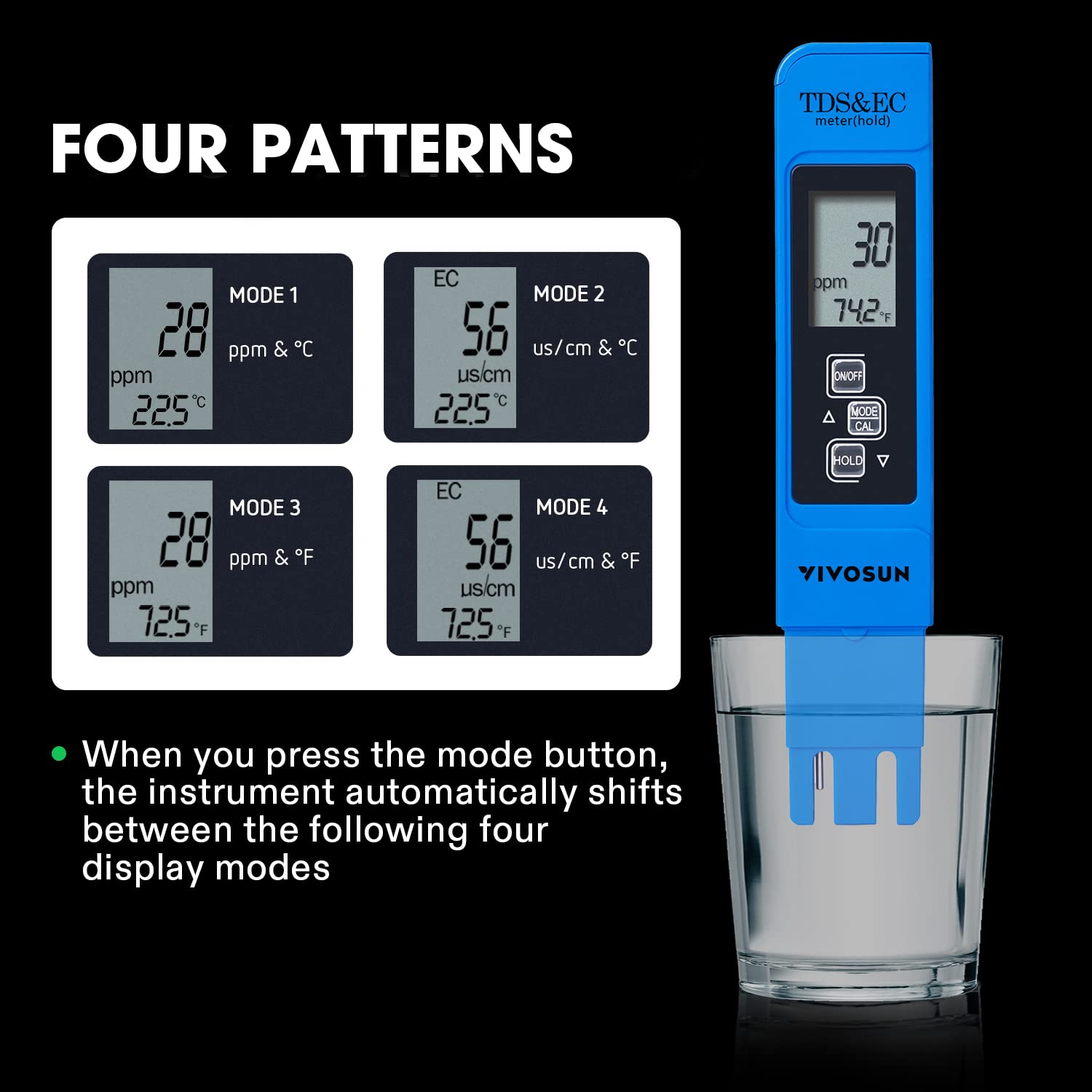 VIVOSUN PH Meter Digital PH Tester Pen, Army Green and TDS Tester 3-in-1 TDS EC & Temperature Meter Ultrahigh Accuracy Digital Water Quality TDS Tester (Blue)