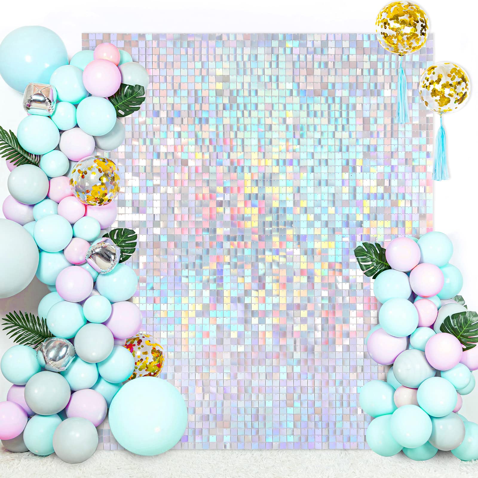 Shimmer Wall Backdrop Sequin Panels 24 Packs-Sparkly Backdrop for Bridal Shower Birthday Backdgrounds Advertising Rainbow Silver Ceremony Wedding Parties Panel