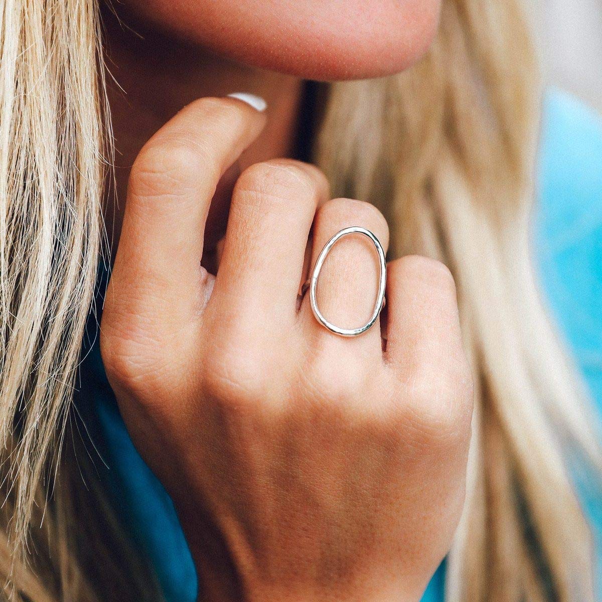 Pura Vida Silver-Plated Oval Open Ring - Matte Finish, Brass Band, Exclusive Design - Size 8