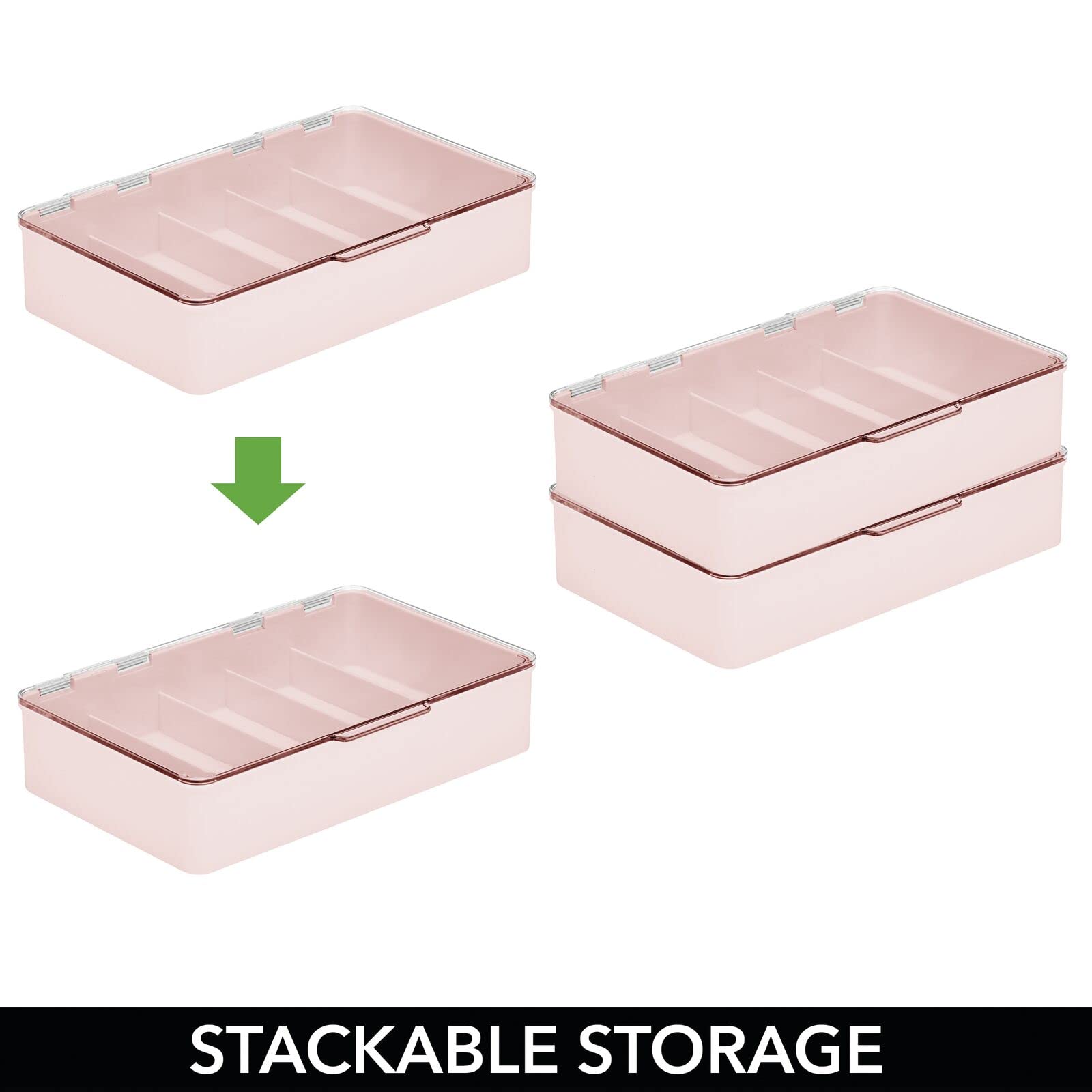mDesign Plastic Stackable Eyeglass Case Storage Organizer, Hinged Lid for Unisex Sunglasses, Reading Glasses, Fashion Eye Wear, Protective Glasses, 5 Sections, Ligne Collection - 2 Pack - Cream/Clear