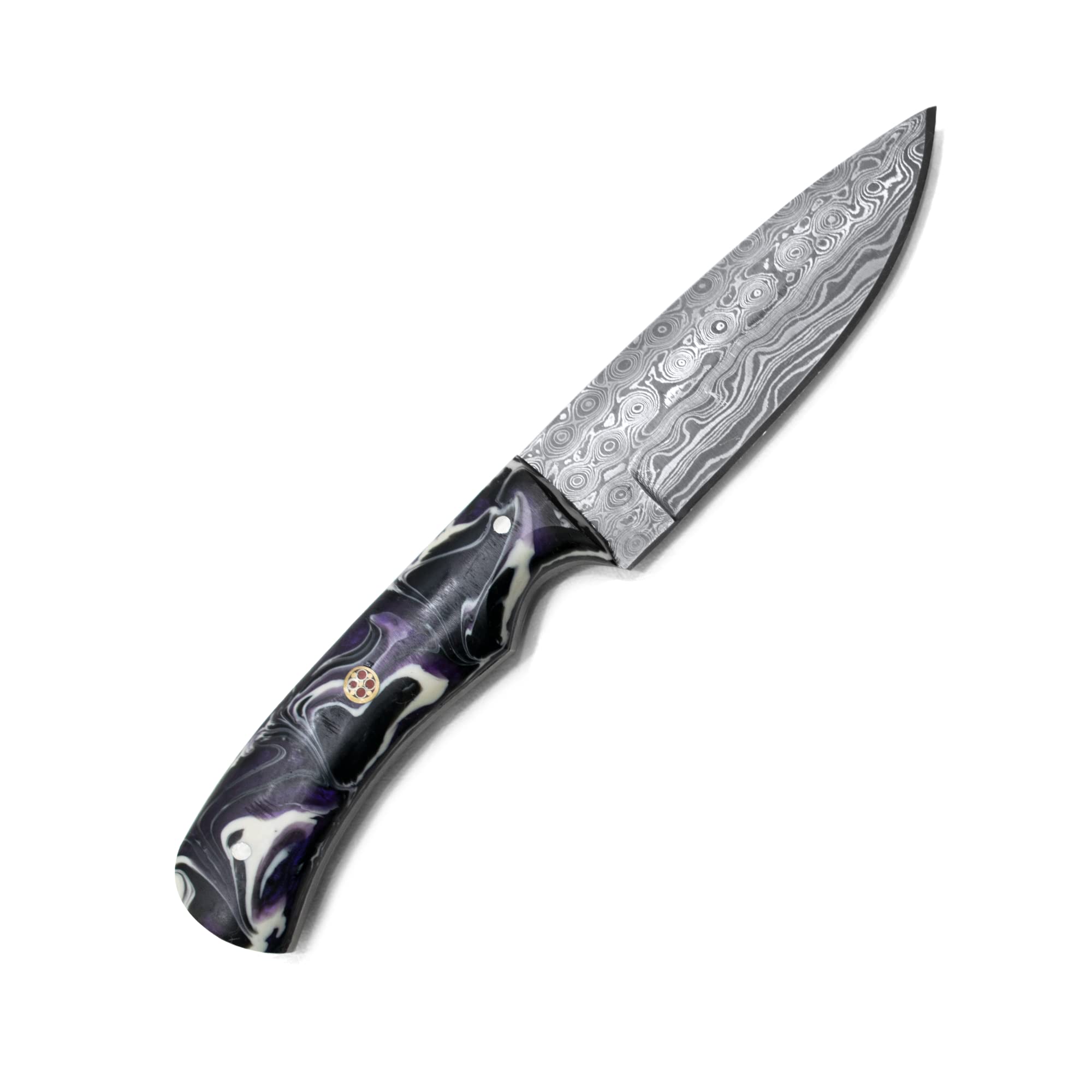 Titan International Knives Damascus Steel Fixed Blade Hunting and Skinning Knife | Handmade 1095 4340 Carbon Mix Hand Pounded | Stabilized Acrylic Handle includes Leather Sheath