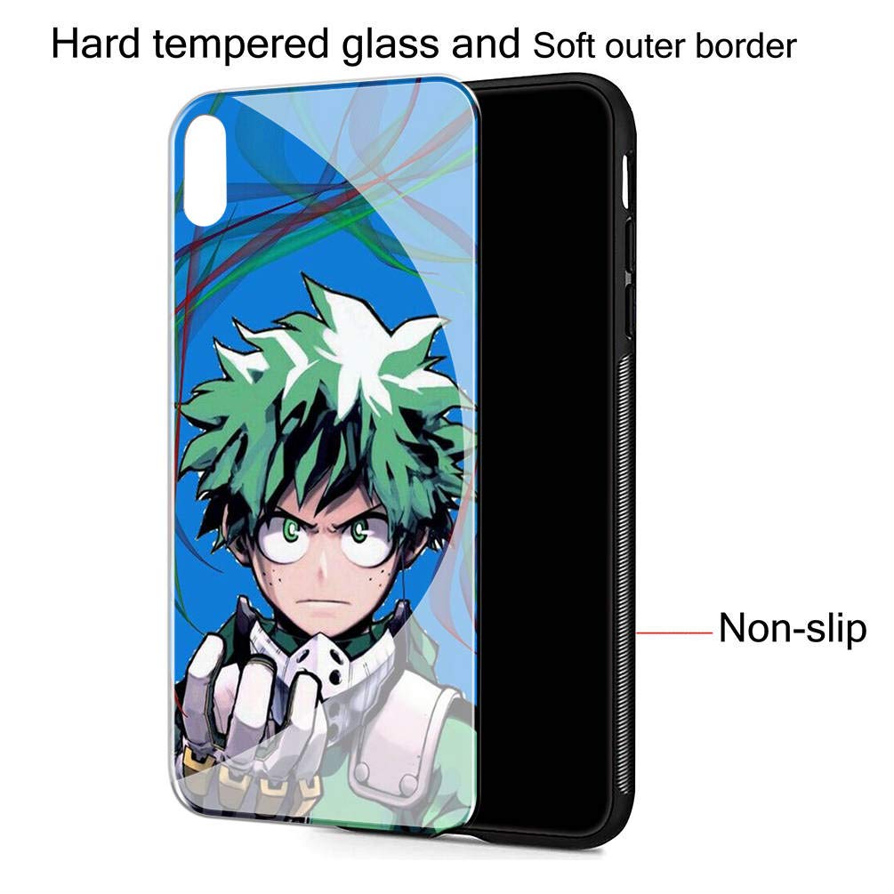 Luxury Phone Case for Samsung Galaxy A40 Cover,9H Tempered Glass Back Cover Soft Silicone Anti Scratch Bumper Design LB-179 My Hero Academia Anime Protective Case