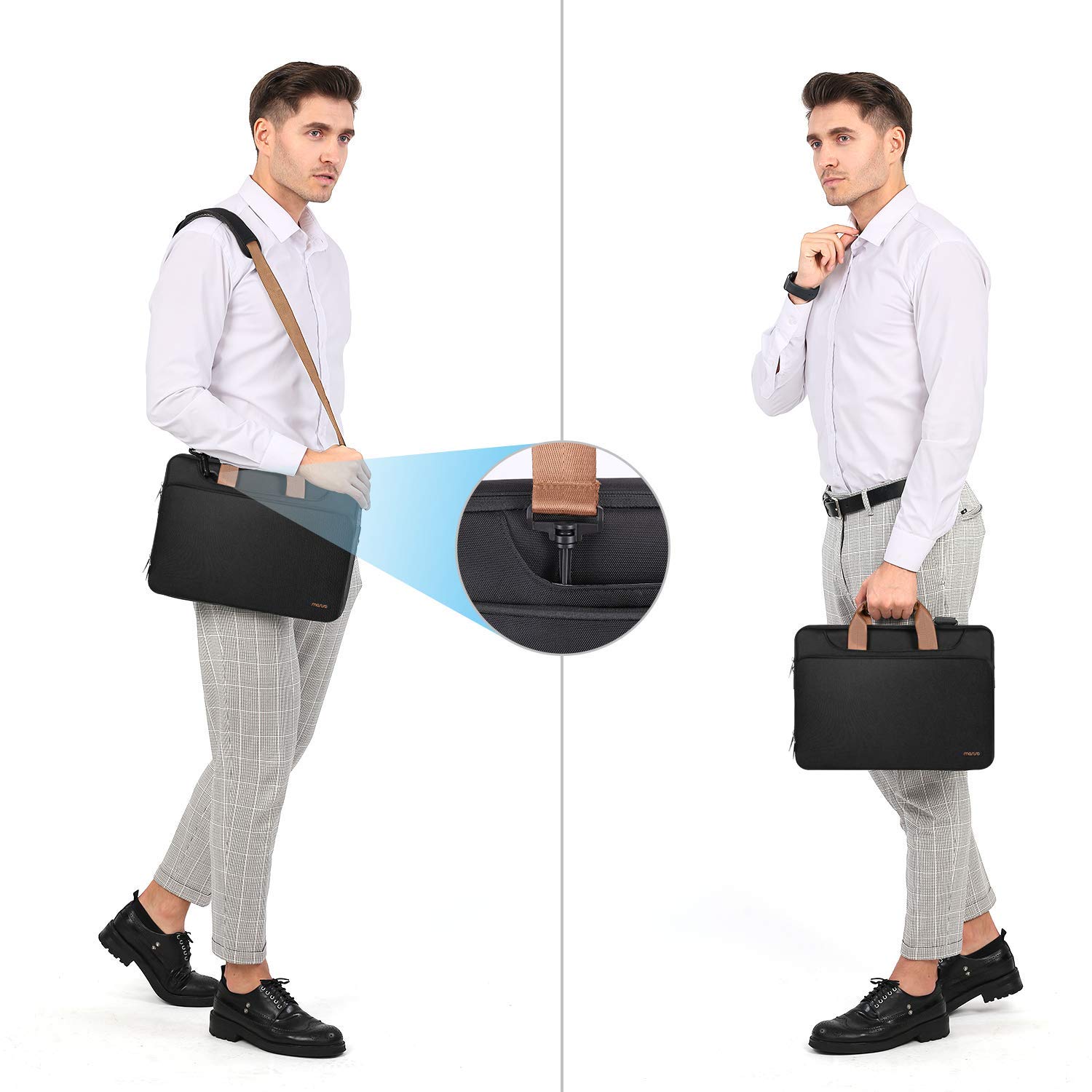 MOSISO 360 Protective Laptop Shoulder Bag Compatible with MacBook Pro 16 inch A2141/Pro Retina A1398, 15-15.6 inch Notebook, Briefcase Sleeve with Back Trolley Belt, Black