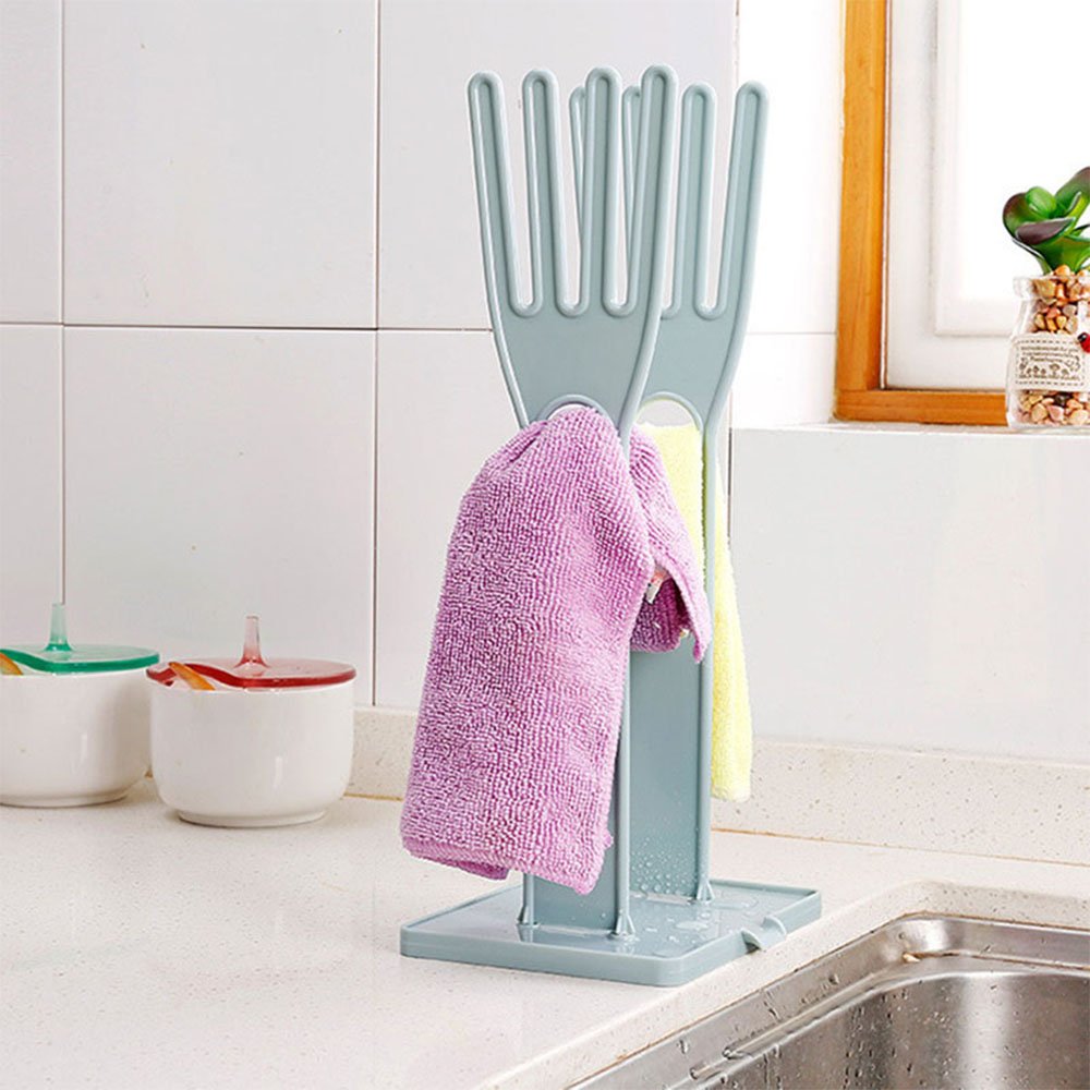 Pixco Glove Drain Rack Glove Stand Holder Plastic Sink Stand Towel Storage Multi Use Tool, Towel Storage Holders, Kitchen Sink Shelf Food Storage Bag Holder Gloves Drying Accessories Holder (Blue)