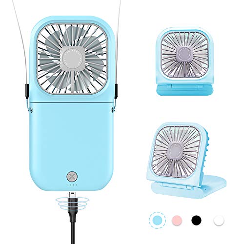 Mini-Portable-Personal-Fan , 3 Speeds Adjustable , Foldable Rechargeable Handheld Small USB Neck Fan Quiet for Home Office Desk Outdoors (Blue)
