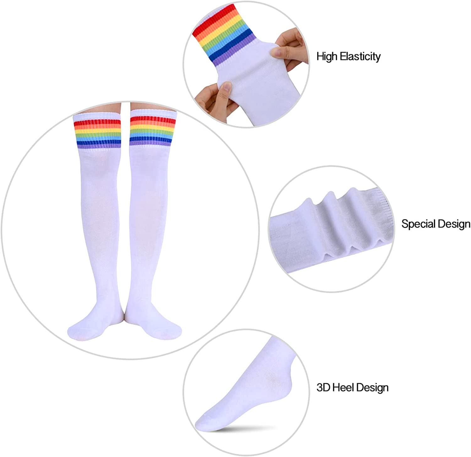 sockfun Thigh High Socks for Women,Rainbow Thigh High Socks, Knee Over the Knee Socks,Clown Socks