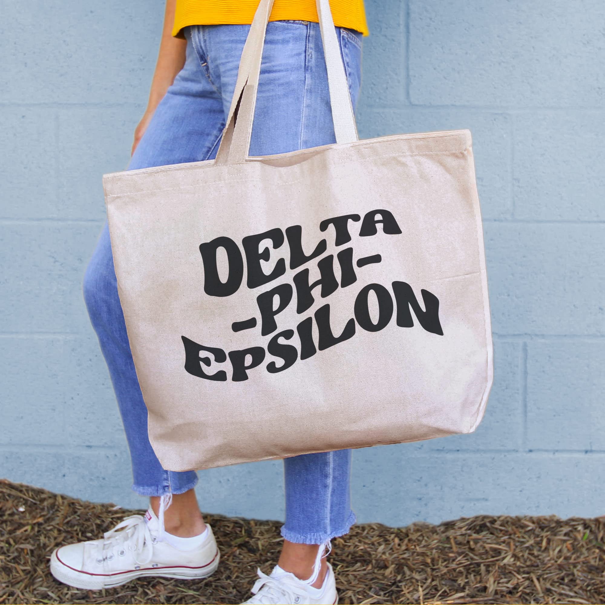 sockprints Tote Bags for Delta Phi Epsilon Sorority β Mod Style Sorority Bag - Large Canvas Tote Bag - Sorority Gifts for Women