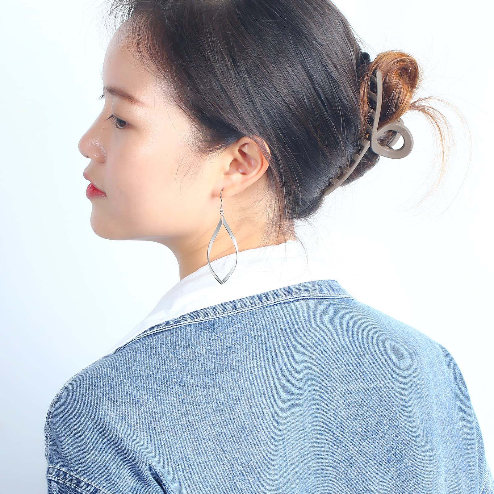 Titanium Dangle Earrings Large Infinity Hoop Dangling Earrings for Women, Simple Twist Linear Drop Earring Charms High Polished, Pure Titanium Earring Hooks Hypoallergenic for Women Sensitive Ears