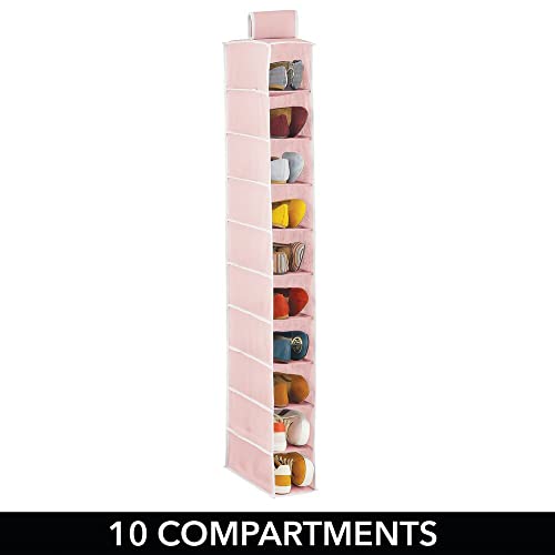 mDesign Soft Fabric Closet Organizer - Holds Shoes, Handbags, Clutches, Accessories - 10-Shelf Over Rod Hanging Storage Unit - Pink/White