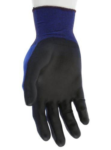 MCR Safety Gloves N9696M Ninja Lite Work Gloves 18 Gauge Blue Nylon Shell Polyurethane (PU) Coated Palm and Fingertips, Medium ,Black/Blue