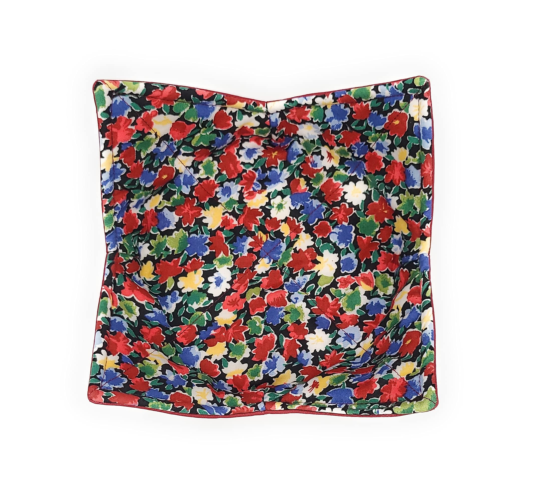Red White Blue Roses Microwave Cozy Ditzy Floral Reversible Microwaveable Soup Holder Summer Potholder Flower Bowl Buddy Handmade Housewarming Hostess Gifts Under 10
