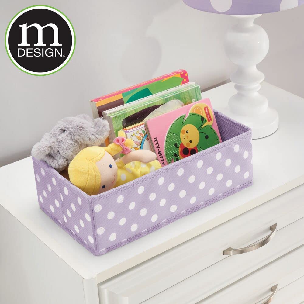 mDesign Soft Fabric Dresser Drawer and Closet Storage Organizer for Toddler/Kids Bedroom, Nursery, Playroom - Rectangular Bin with Polka Dot Print, 6 Pack - Light Purple/White