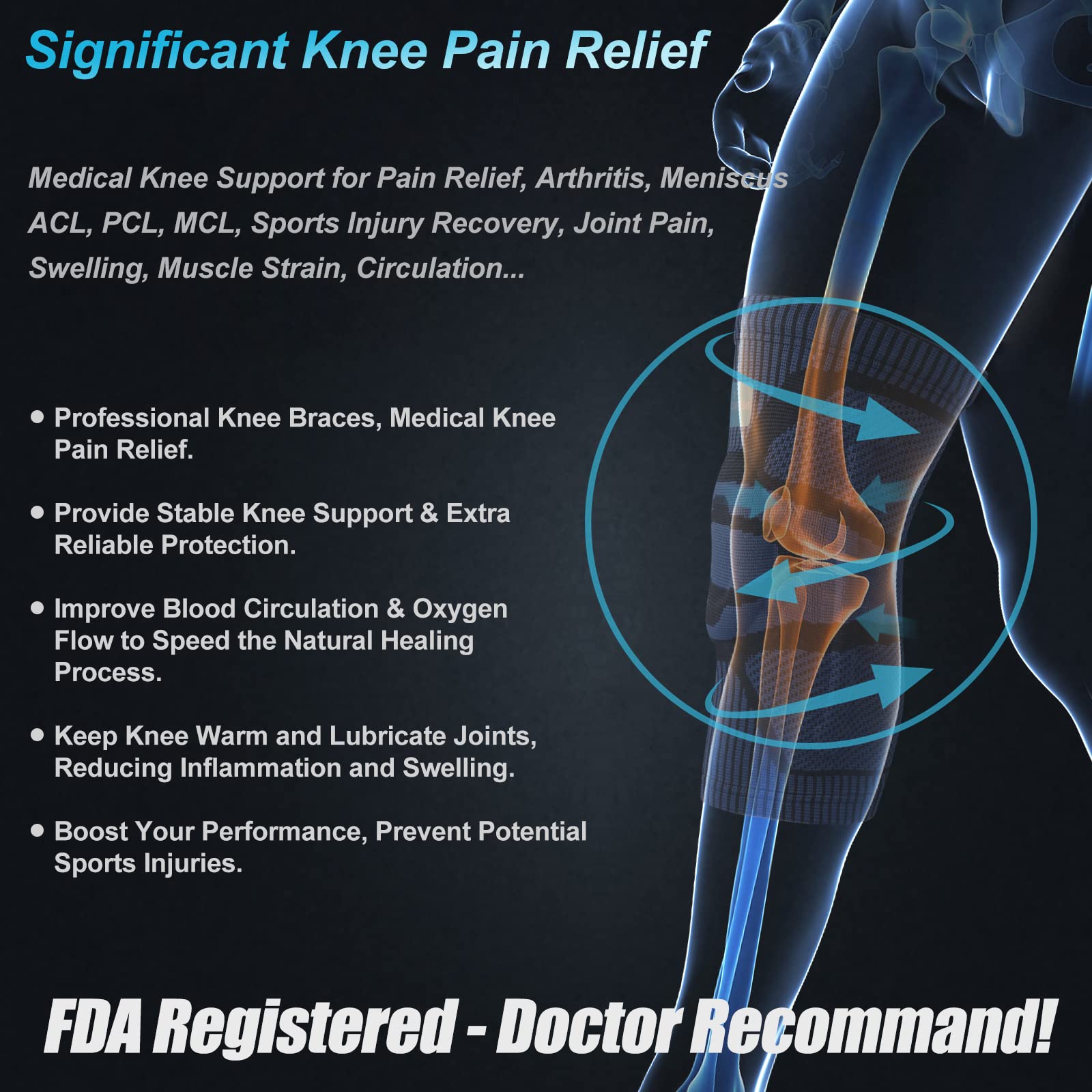 NEENCA 2 Pack Knee Braces for Knee Pain, Compression Knee Sleeves with Patella Gel Pad & Side Stabilizers, Knee Support for Meniscus Tear, Arthritis, Joint Pain, ACL, Runner, Workout- FSA/HSA APPROVED