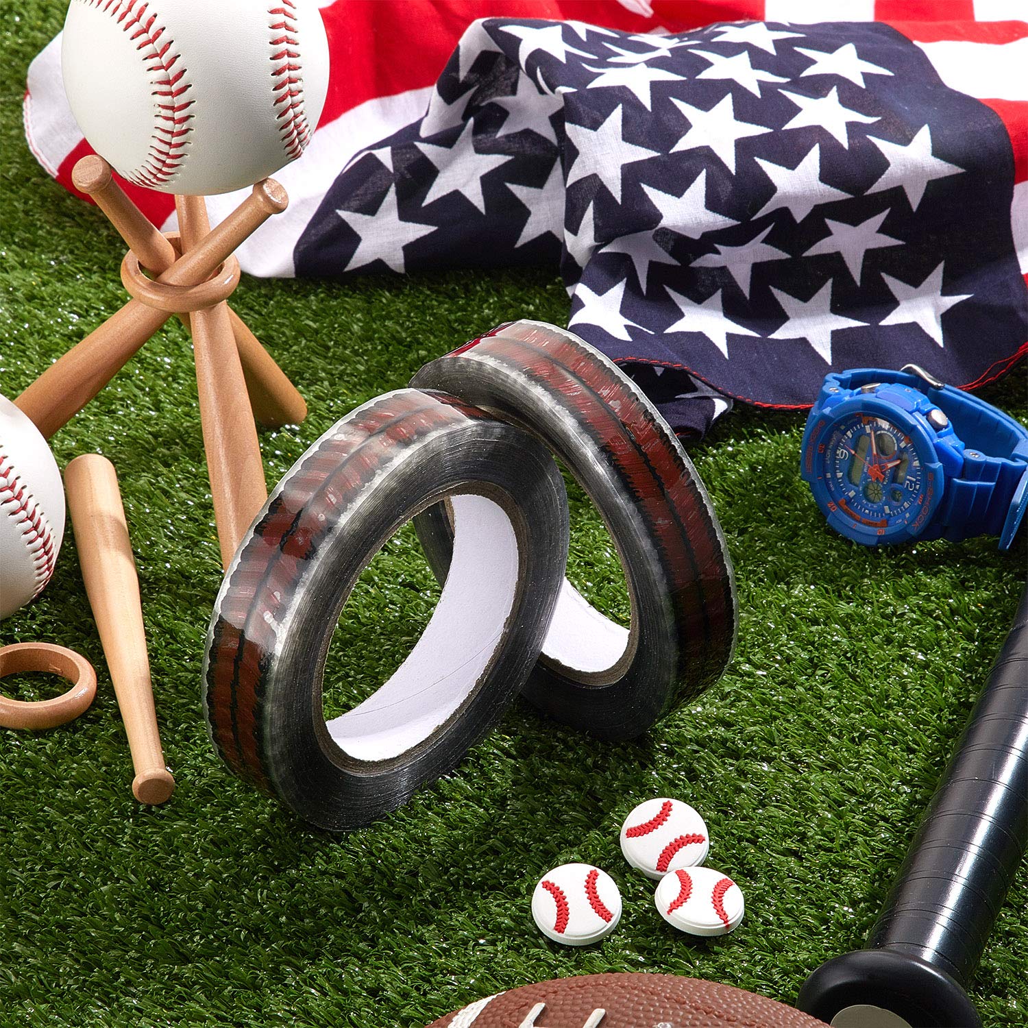 Outus 110 Yards Baseball Stitches Design Tape Adhesive Packing Tape Tape Crafting Wrapping Decorative Roll Tape for Thanksgiving Christmas Wrapping Funny Home Decoration Sealing and More(2 Rolls)
