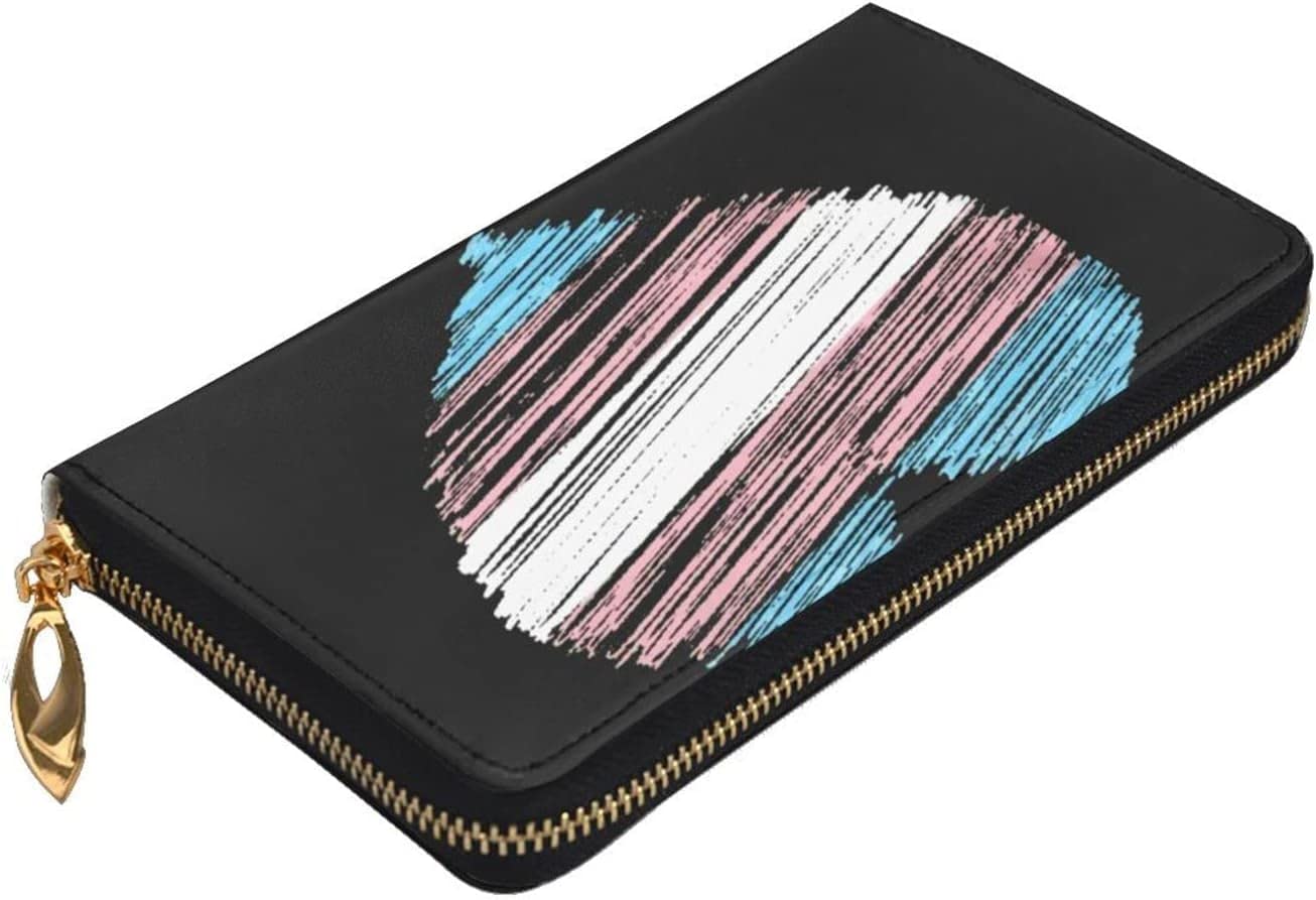 Transgender Flag Heart Leather Wallet Long Clutch Purse Fashion Wristlet Handbag