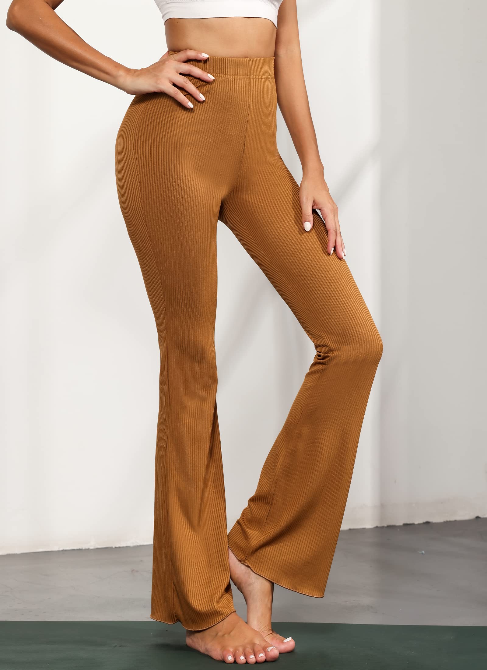 Volemo Bootcut Yoga Pants for Women Tummy Control Long Bootleg Flare Pants Stretch Pants Caramel XL