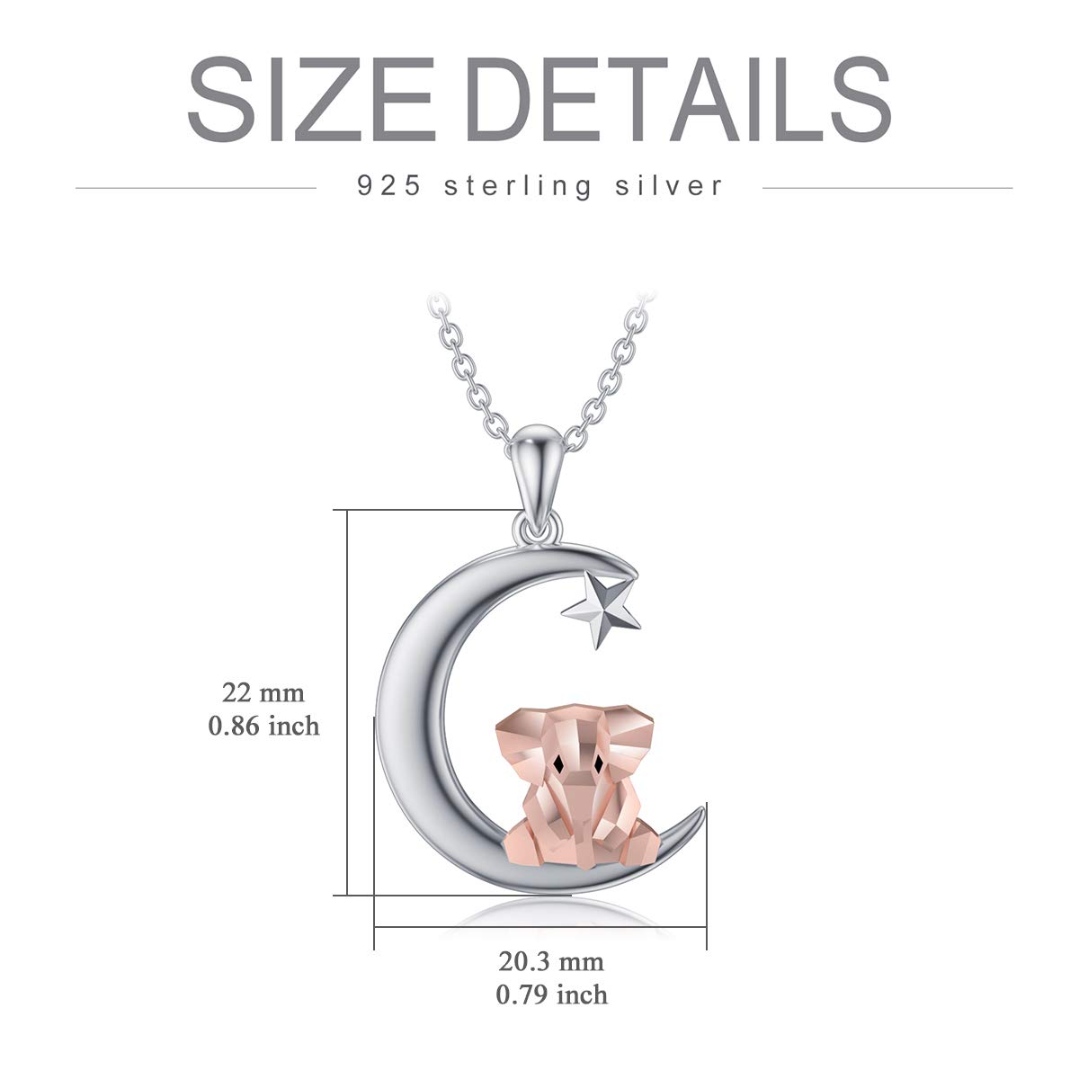 ONEFINITY Elephant Necklace Sterling Silver Origami Moon Elephant Pendant Birthday Gifts for Women Girlfriend Wife