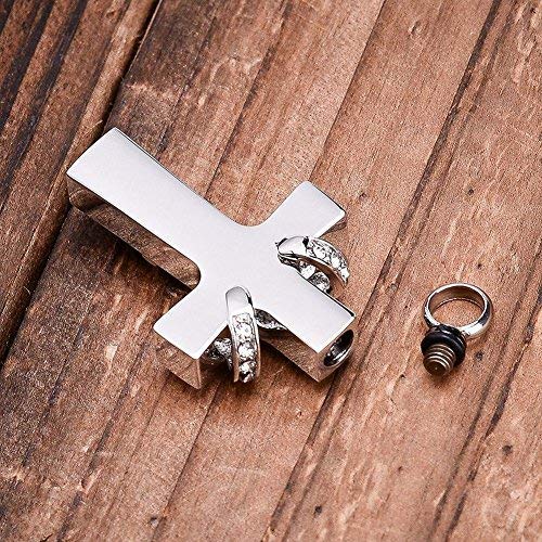 MEMORIALU Cross Urn Necklaces for Ashes Cremation Crucifix Keepsake Memorial Men Stainless Steel Pendant Necklace for Grandpa