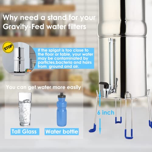 Water Filter Stand for Berkey, 8.6" Diameter 7" Tall, Compatible with Berkey Big and Travel Series Water Filter System, Polished Stainless Steel, Rubberized Non-Skid Feet