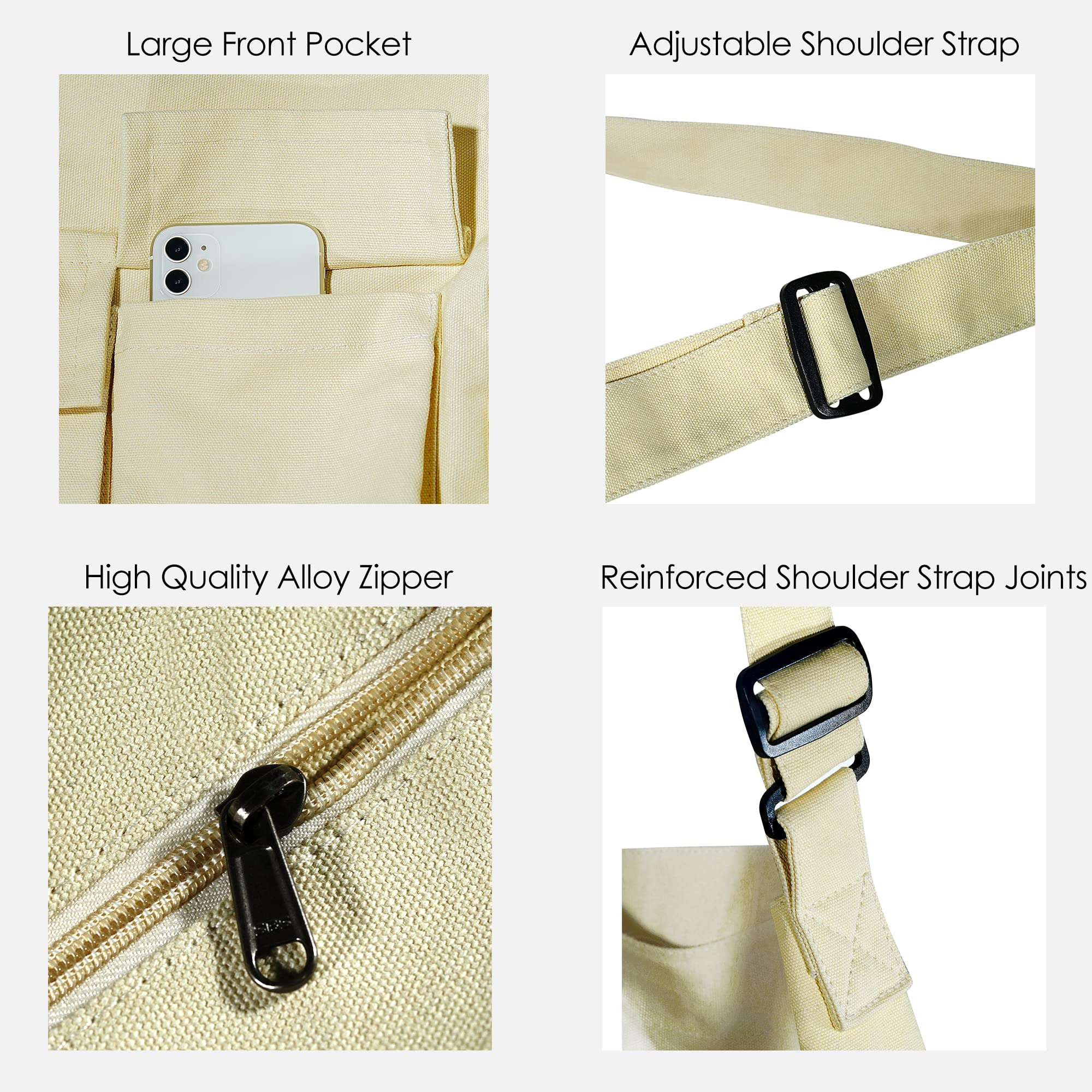 Messenger Bag for Women Men Canvas Crossbody Bag Women's Shoulder Handbags with Multiple Pockets Large Capacity Hobo Bag