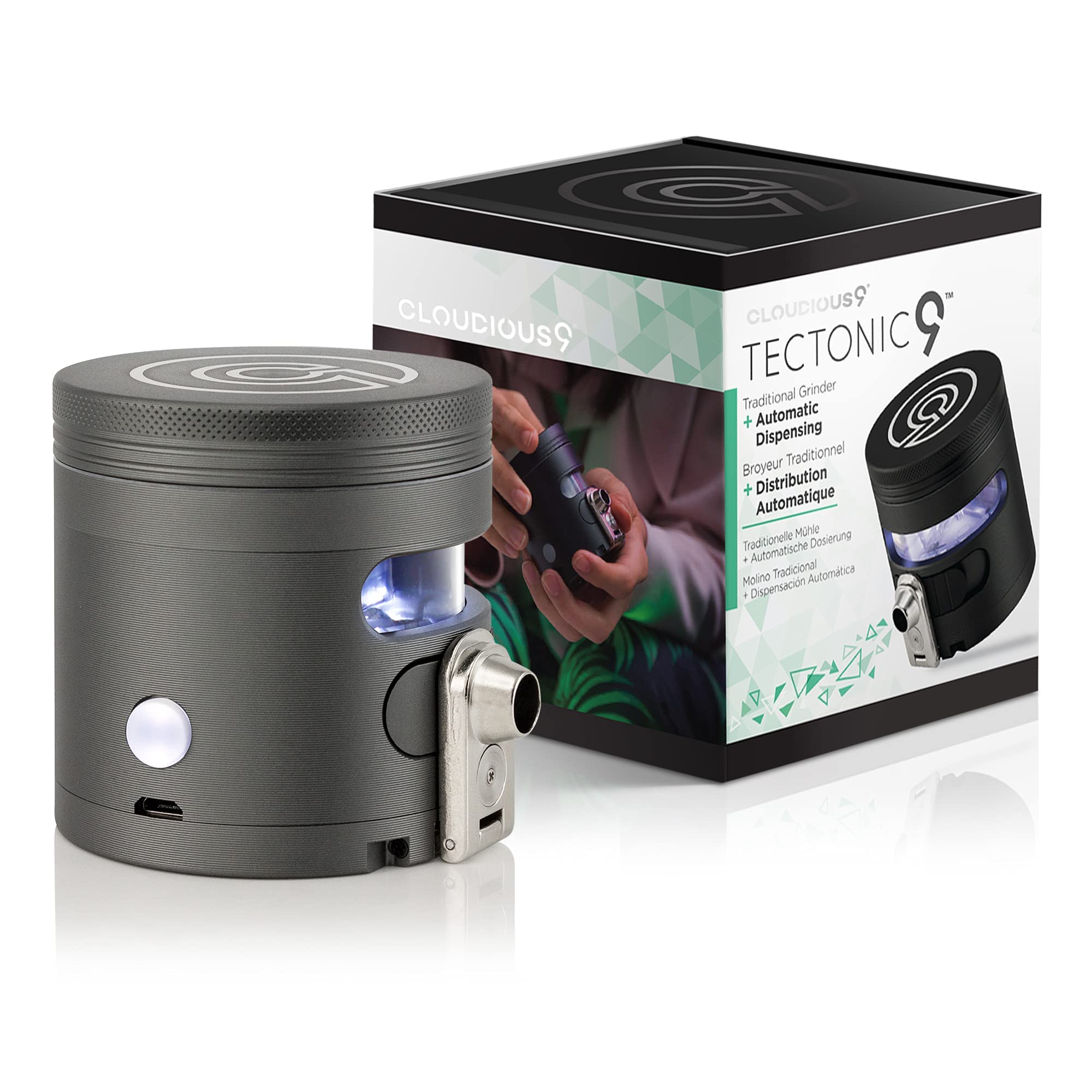 Tectonic9 Herb Grinder Automatic Electric Herbal Spice Dispenser Large 2.5" Aluminum Alloy (Grey), for HOME & KITCHEN ONLY