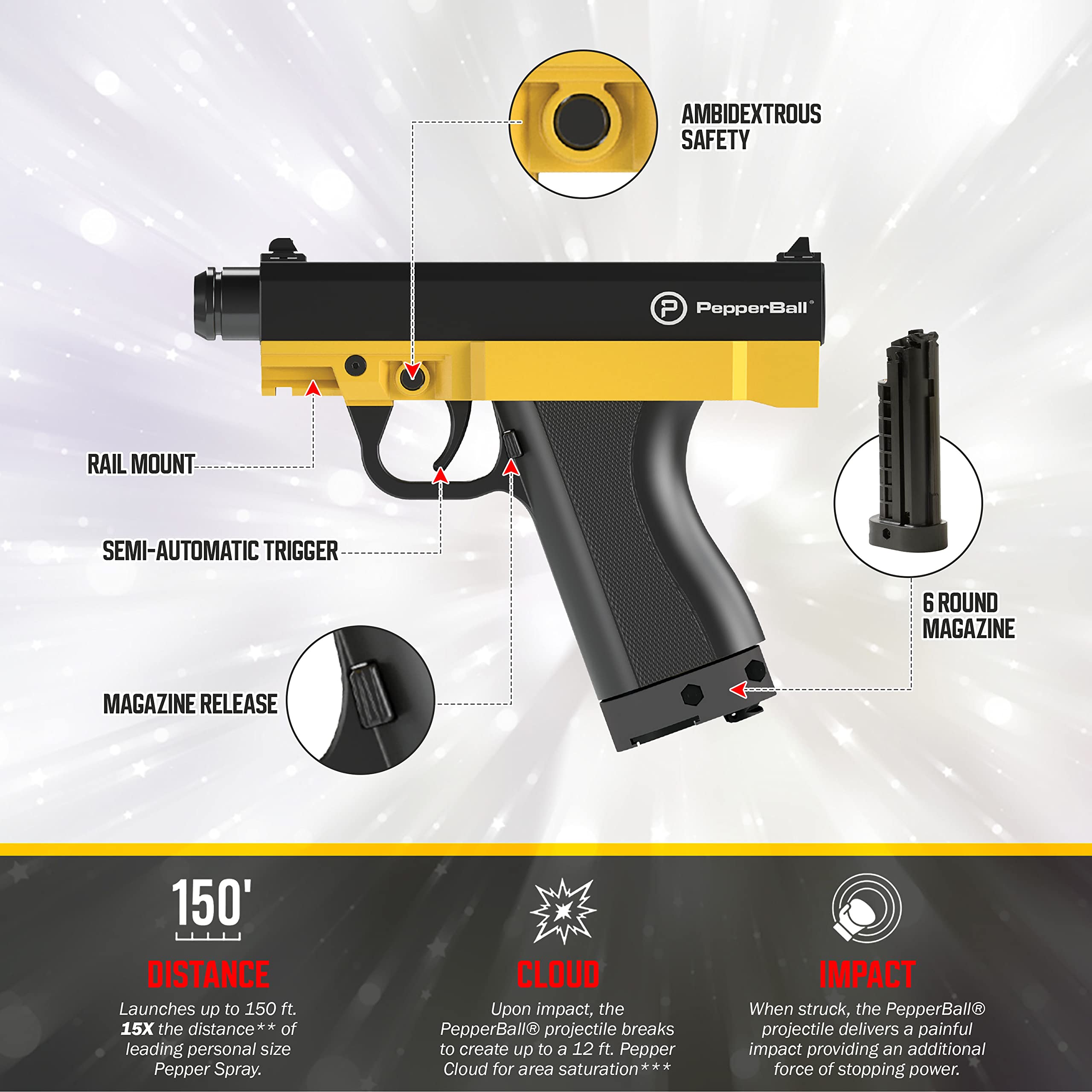 PepperBall TCP Ready to Defend Kit Self Defense Pepper Launcher Ultimate Bundle Non Lethal, Less Lethal Home Defense, Personal Defense | Proudly Assembled in The USA - Yellow