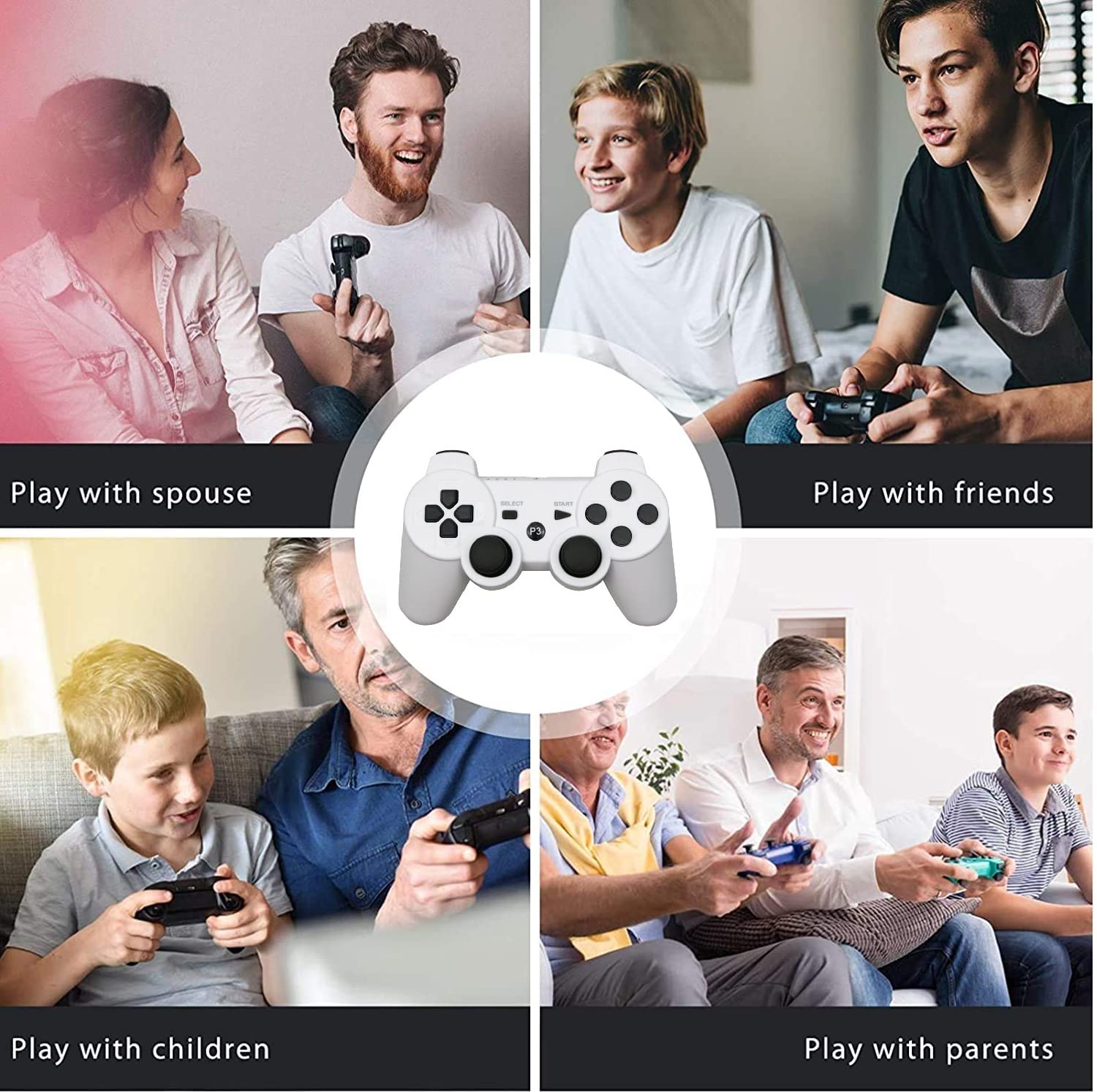 Rzzhgzq 2 Pack PS3 Wireless Controller Playstation 3 Controller Wireless Bluetooth Gamepad with USB Charger Cable for PS3 Console (Pink+White)