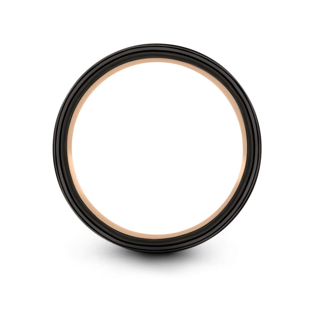 Midnight Rose Collection Tungsten Wedding Band Ring 6mm for Men Women 18k Rose Gold Plated Flat Cut Center Line Black Grey Brushed Polished Size 8.5