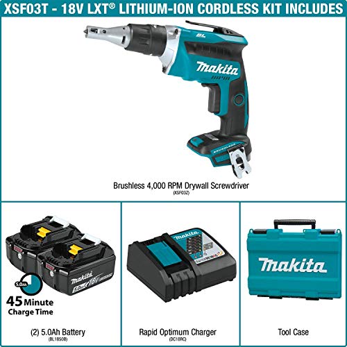 Makita XSF03T 18V LXT Lithium-Ion COMPACT Brushless Cordless Drywall Screwdriver Kit (5.0Ah)