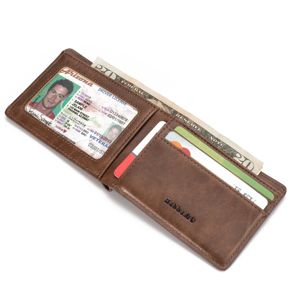 Mens Slim Front Pocket Wallet ID Window Card Case with RFID Blocking - Dark Gray