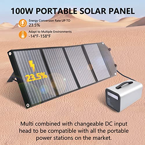 PHYLEKO Solar Panels,100W 18V Portable Solar Panel,IP67 Waterproof Solar Panel Charger for Camping, Foldable Solar Panel Monocrystalline USB Solar Charger for Power Station,Generator,iPhone,Camping