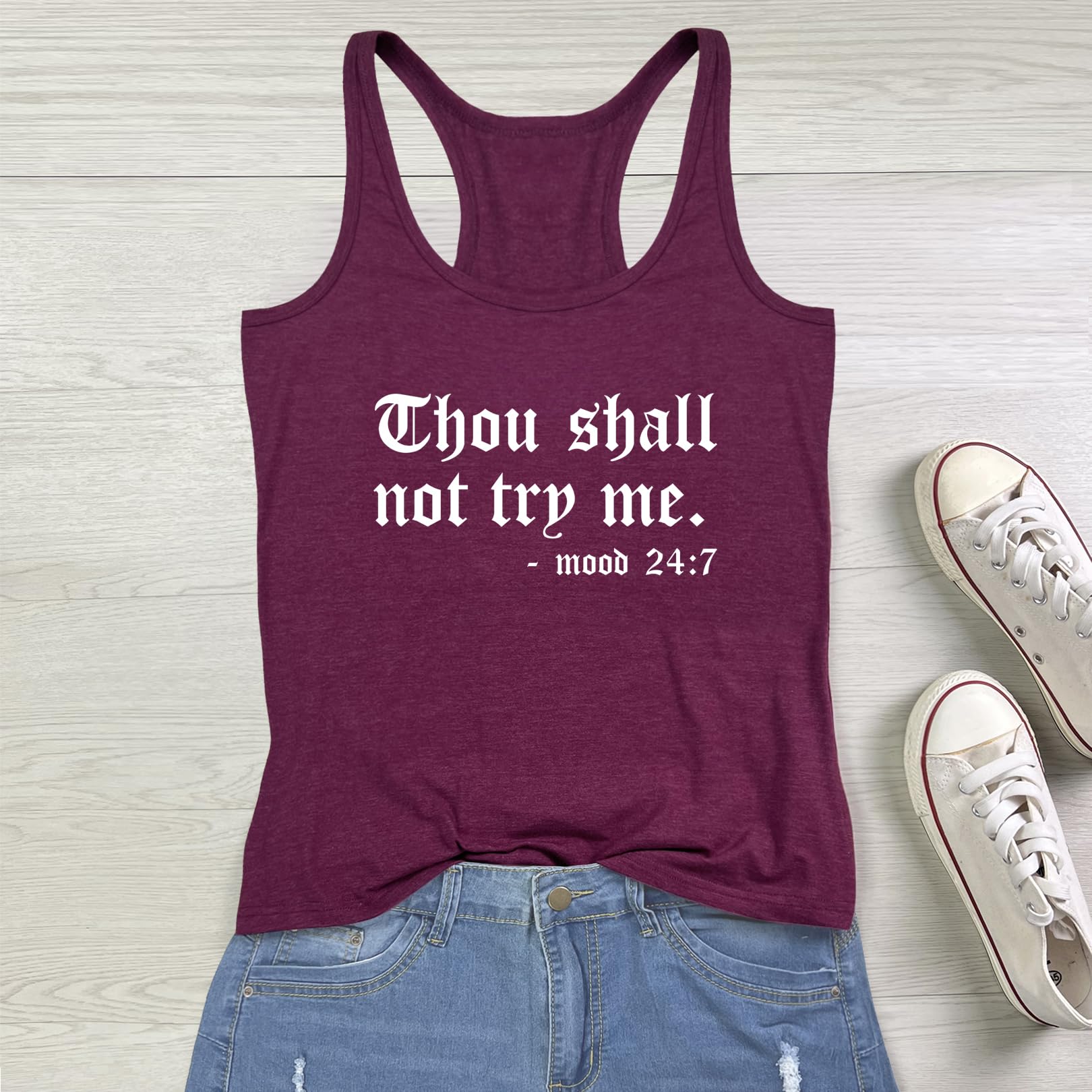 LOOKFACE Women Racerback Graphic Tank Tops Cute Cami Shirt Wine Red Medium