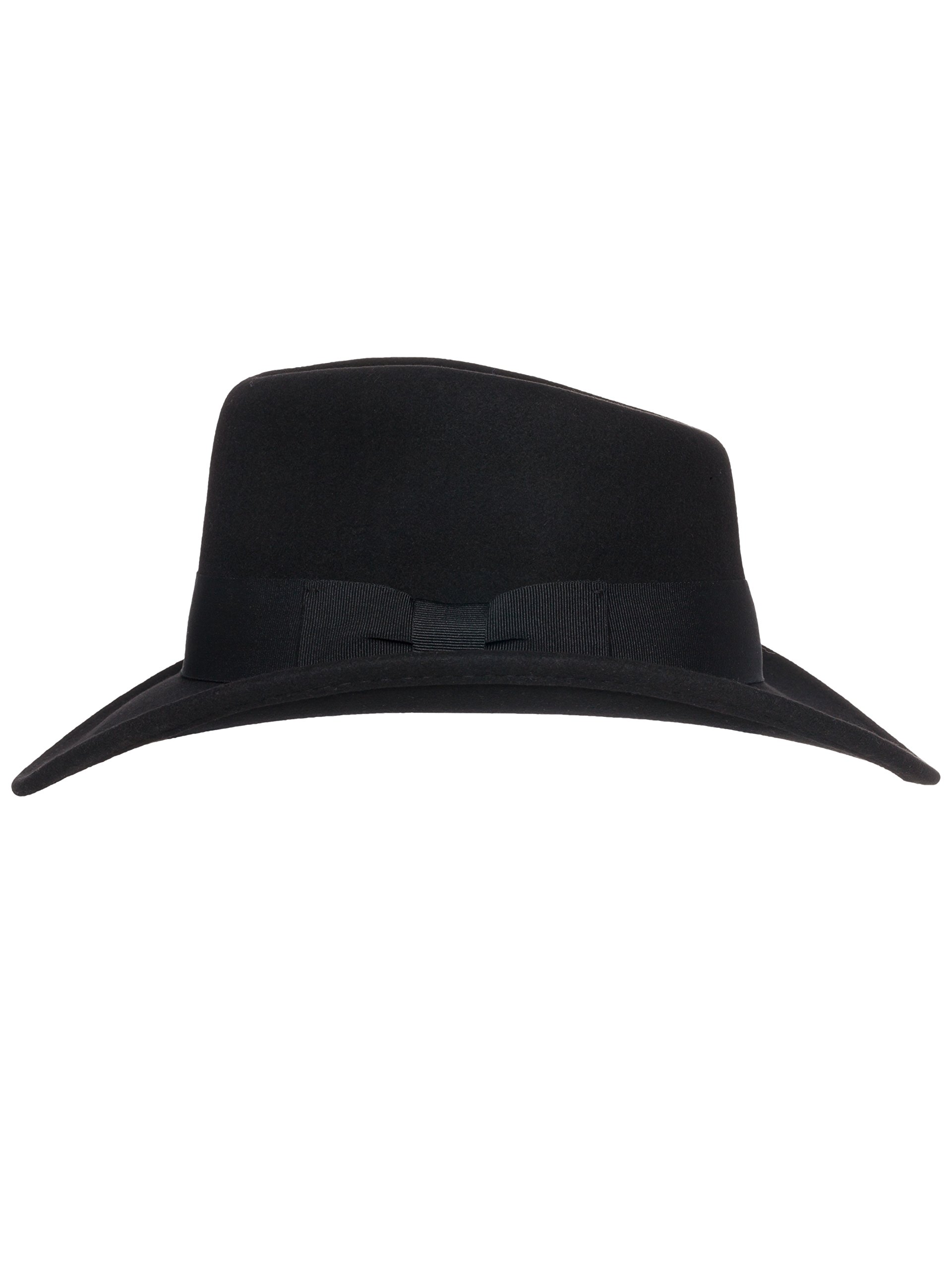 Men's Indiana Outback Fedora Hat Black Crushable Wool Felt by Silver Canyon, Black, Large