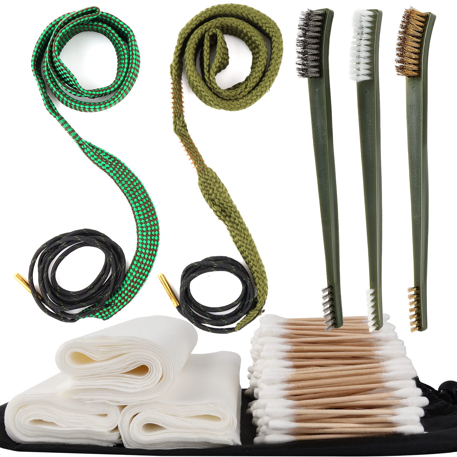 SEBIDER 9mm Bore Cleaner Universal Gun Cleaning Kits Gun Cleaning Brushes for Pistol Rifle Caliber .22.357.38.380 5.56mm Cleaning Swabs Patches with Compact Bag