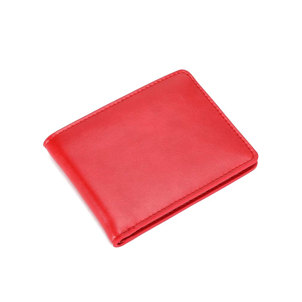 Mens Slim Front Pocket Wallet ID Window Card Case with RFID Blocking - Red