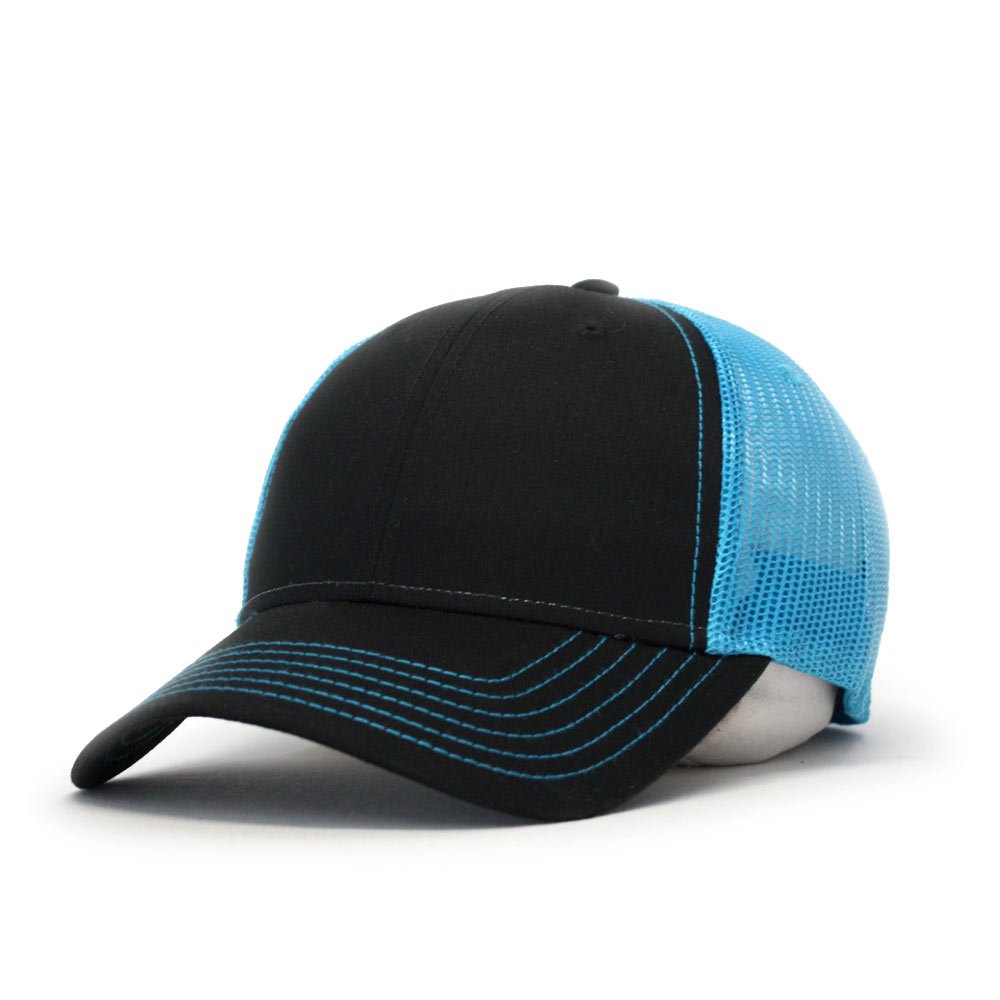 Plain Contrast Stitch Two Tone Cotton Mesh Men Women Snap Back Trucker Baseball Cap (Navy/Red/White)
