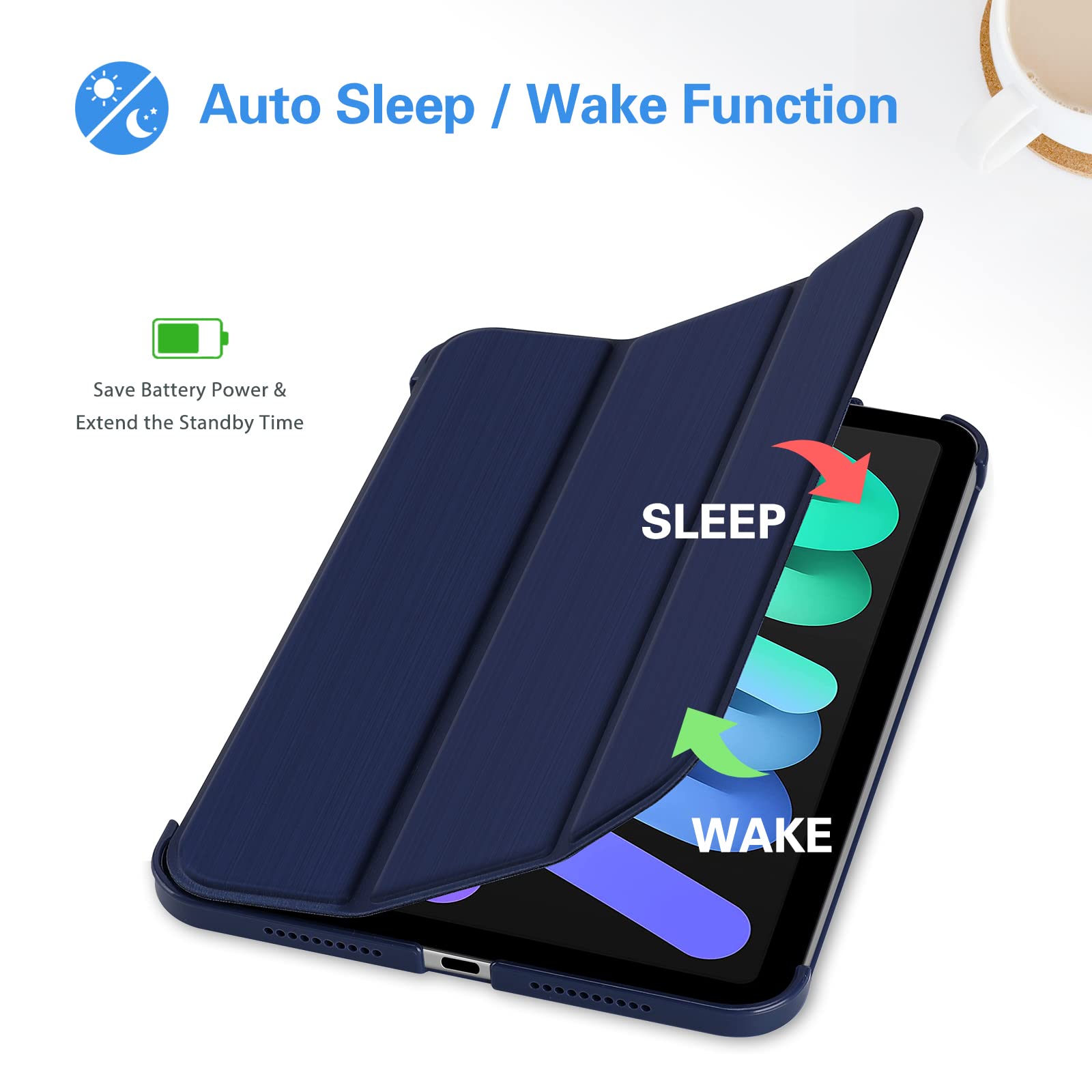ProCase Smart Case for iPad Mini 6 8.3 Inch 2021 iPad Mini 6th Generation Case, Hard Back Cover Cases for 2021 iPad Mini 8.3" 6th Gen A2567 A2568 A2569 -Darkblue