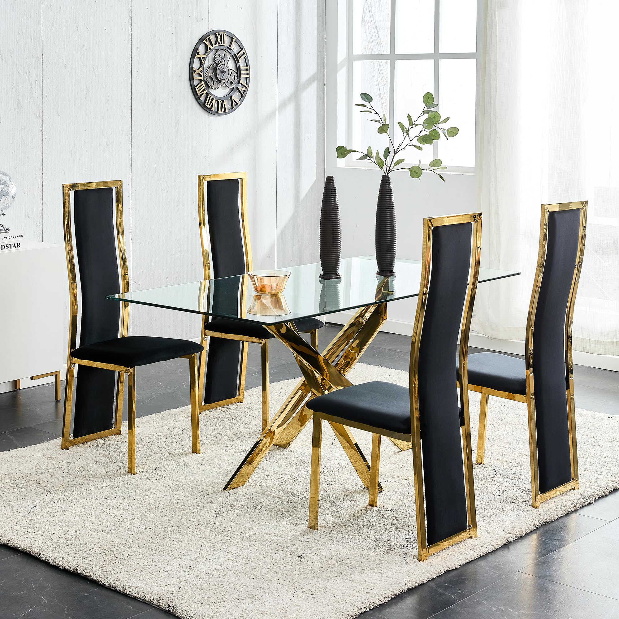 ME2 Dining Chairs Set of 2, Sleek Golden Stainless Steel Legs, Leather Upholstered Dining Chairs for Kitchen and Dining Room (White)