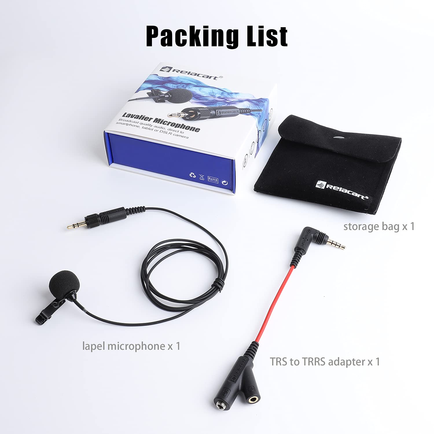 RELACART 3.5 mm TRS/TRRS 4 Feet Mini Lavalier Lapel Microphone, Professional Omnidirectional Easy Clip-on Condenser Recording Mic, Compatible with DSLR, Camera, Camcorder, Smartphone, LM-P01