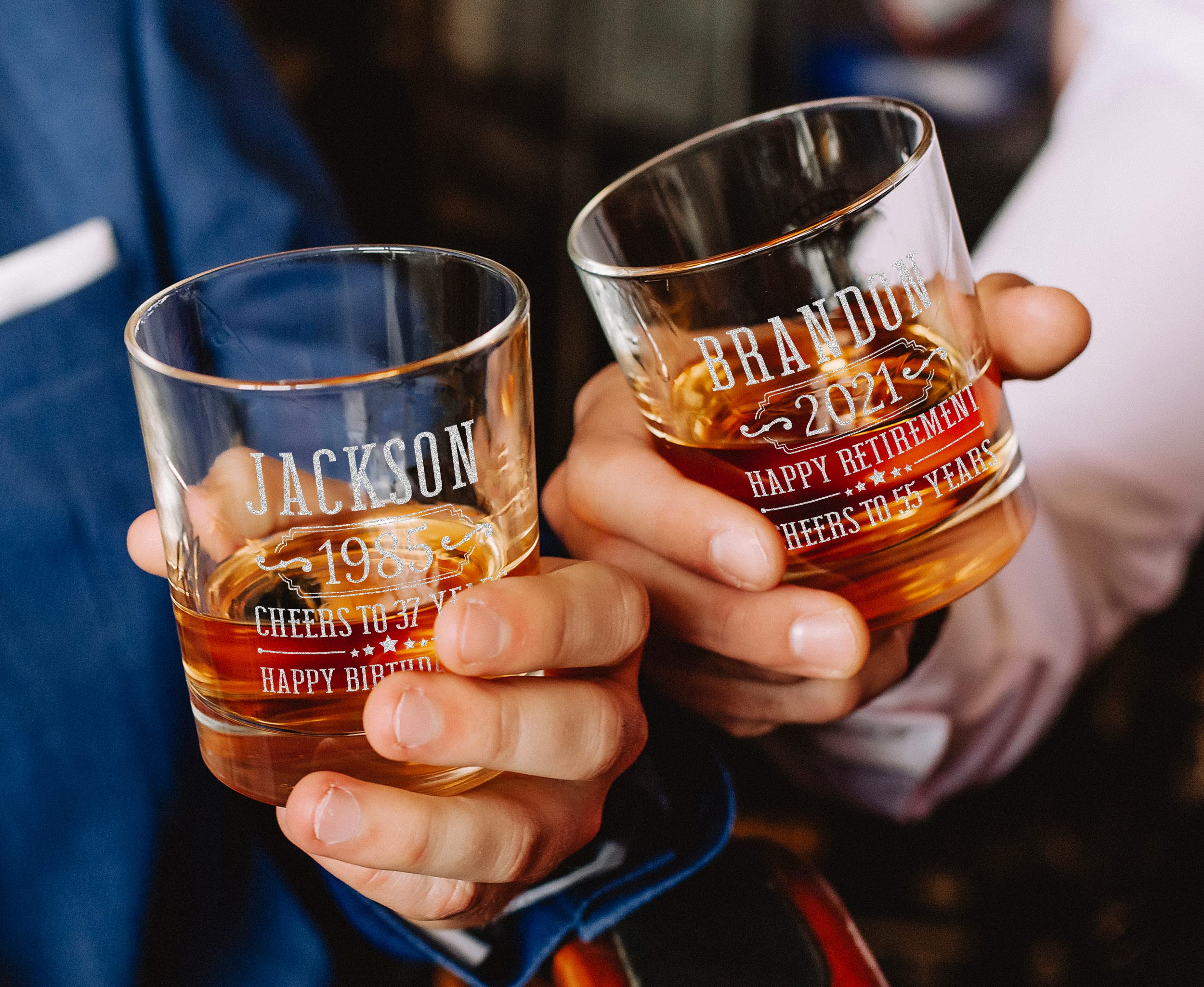 TEEAMORE Personalized Rocks Old Fashioned Initial Whiskey Glass Add Your Name Text Year Cocktail Glasses Gift 10.25oz