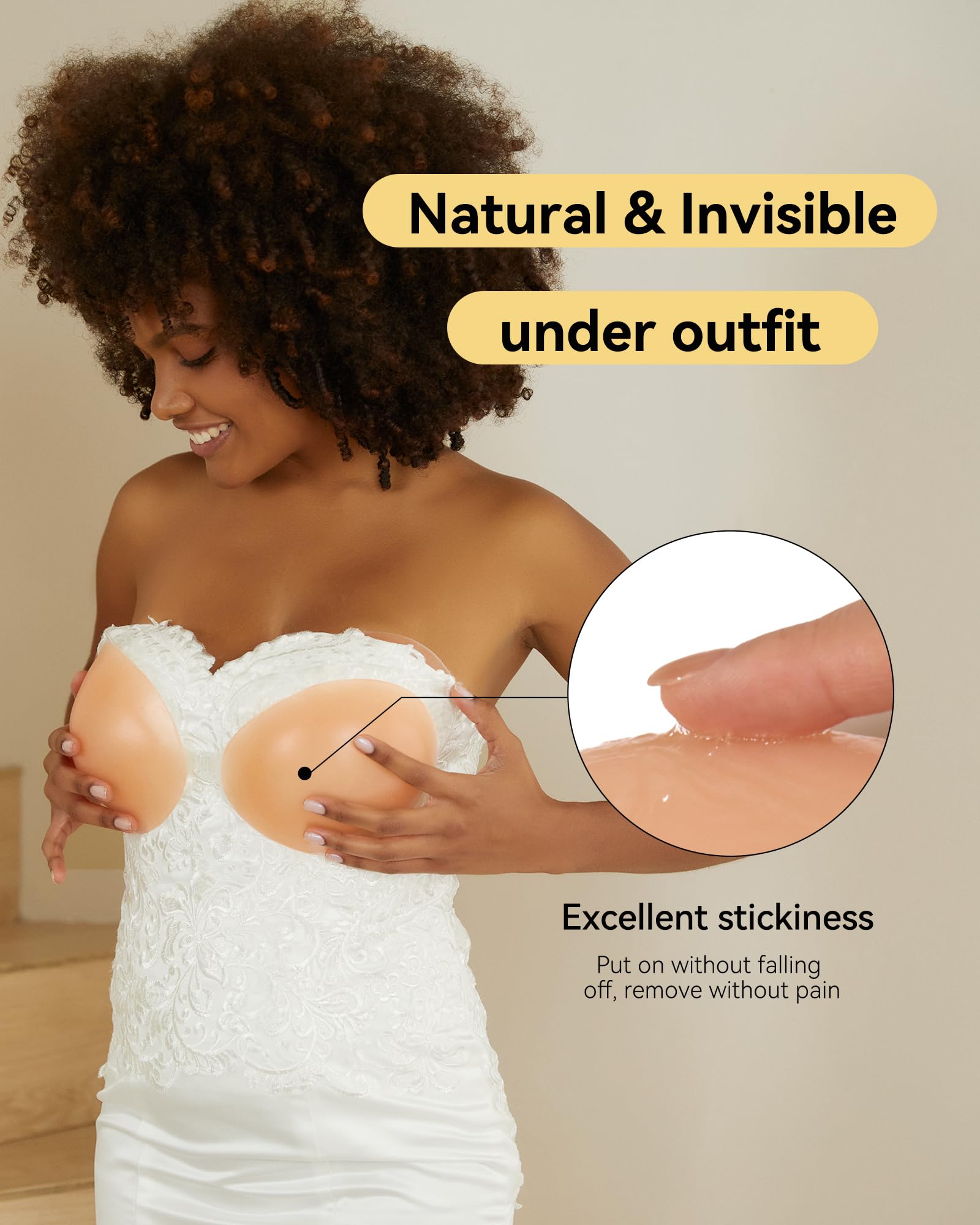 Niidor Adhesive Bra Strapless Sticky Invisible Push up Silicone Bra for Backless Dress with Nipple Covers Creme